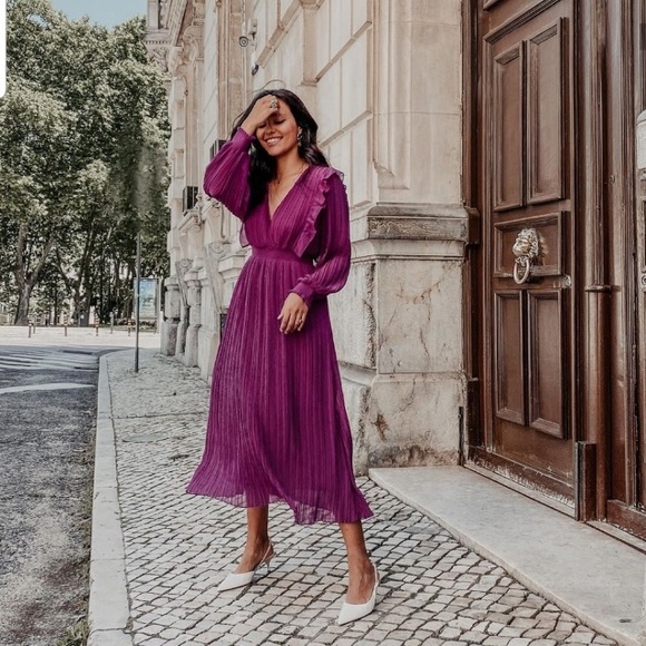 Zara | Dresses | Zara Purple Pleated Dress | Poshmark